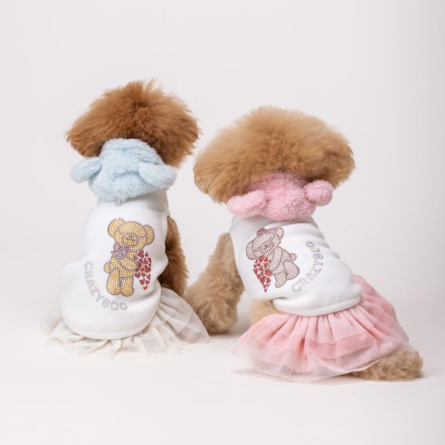 Love you ボアパーカー クレイジーブー crazy boo 可愛い お揃い 小型犬 服 CB231032 くま柄 ボア付き ふわふわ ...