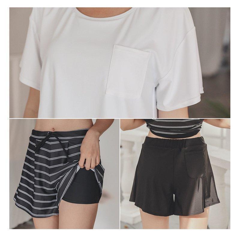 大きいサイズ レディース カバーアップ水着 上下セット 短パンつき 花柄 ボーダー柄 LL 3L 4L 5L ブラック ホワイト 全5色 新登場 : Merry Factory - 通販 ...