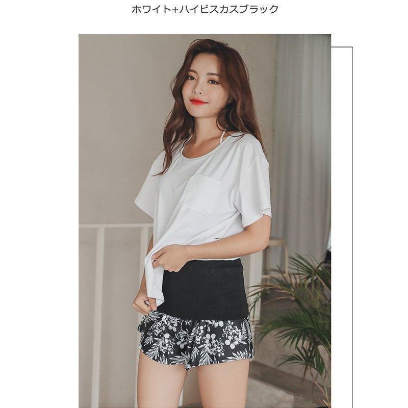 大きいサイズ レディース カバーアップ水着 上下セット 短パンつき 花柄 ボーダー柄 LL 3L 4L 5L ブラック ホワイト 全5色 新登場 : Merry Factory - 通販 ...