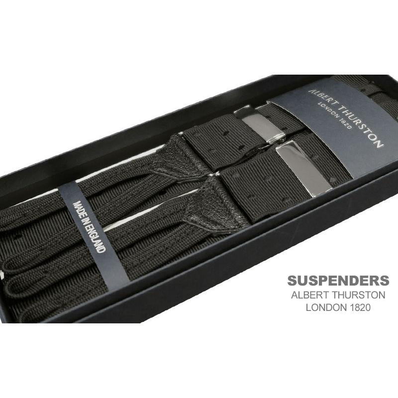 ALBERT THURSTON アルバートサーストン サスペンダー 帯幅40mm SP-1042 ( ブラックドット )英国製 MADE IN ...