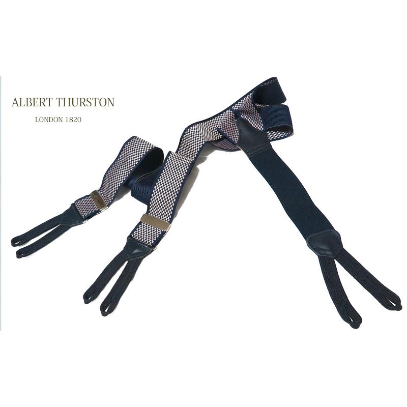 albert thurston（アルバートサーストン） サスペンダー 帯幅40mm SP-1053 ( ネイビー×ピンクホワイト市松模様 ...