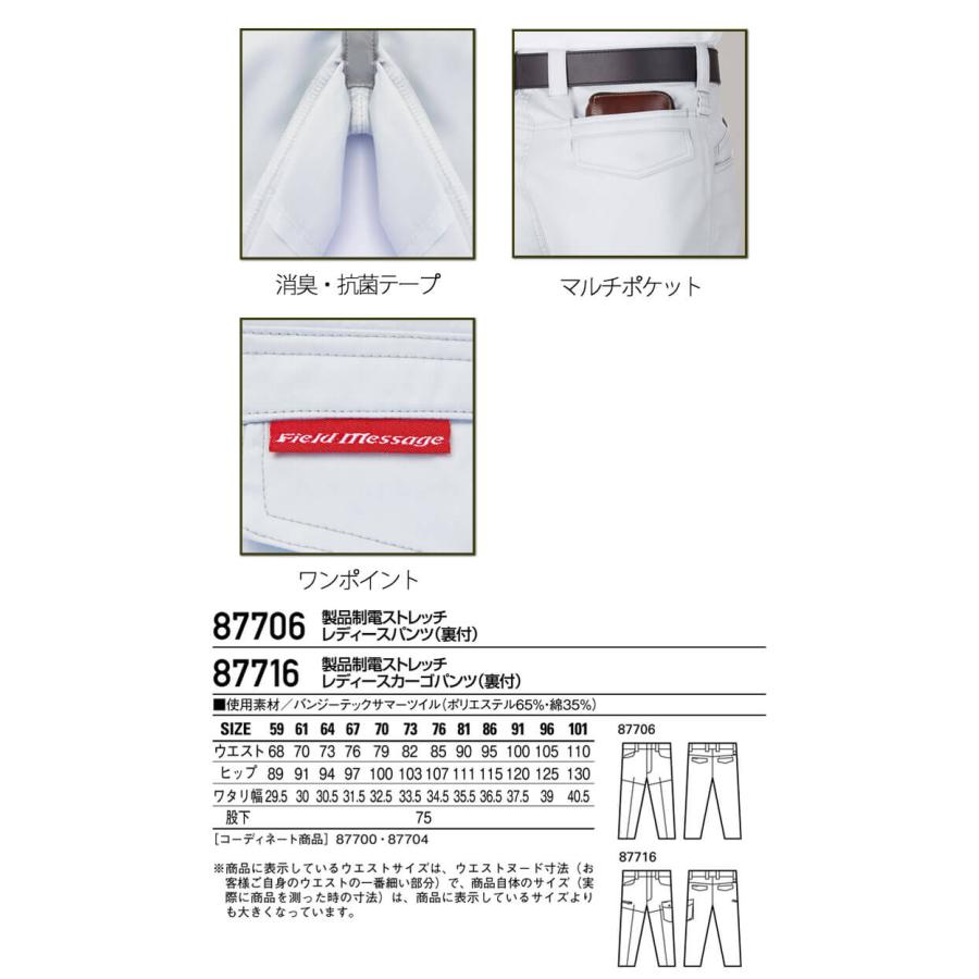 Jichodo 自重堂 製品制電ストレッチレディースパンツ 87706 女性用 59cm〜76cm : ミチオショップYahoo!店 - 通販 - Yahoo!ショッピング