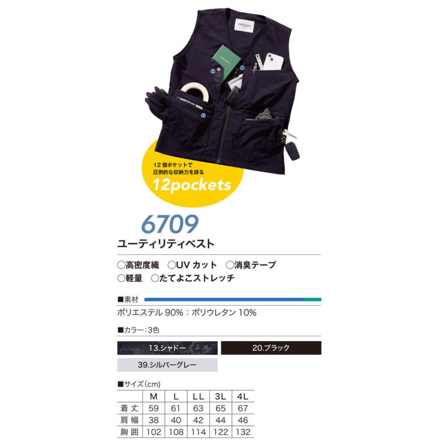 HOOH 村上被服 ユーナリティベスト 6709 通年 ベスト 作業着 作業服 撥水加工 UVカット 軽量 ストレッチ : ミチオショップYahoo!店 - 通販 - Yahoo!ショッピング