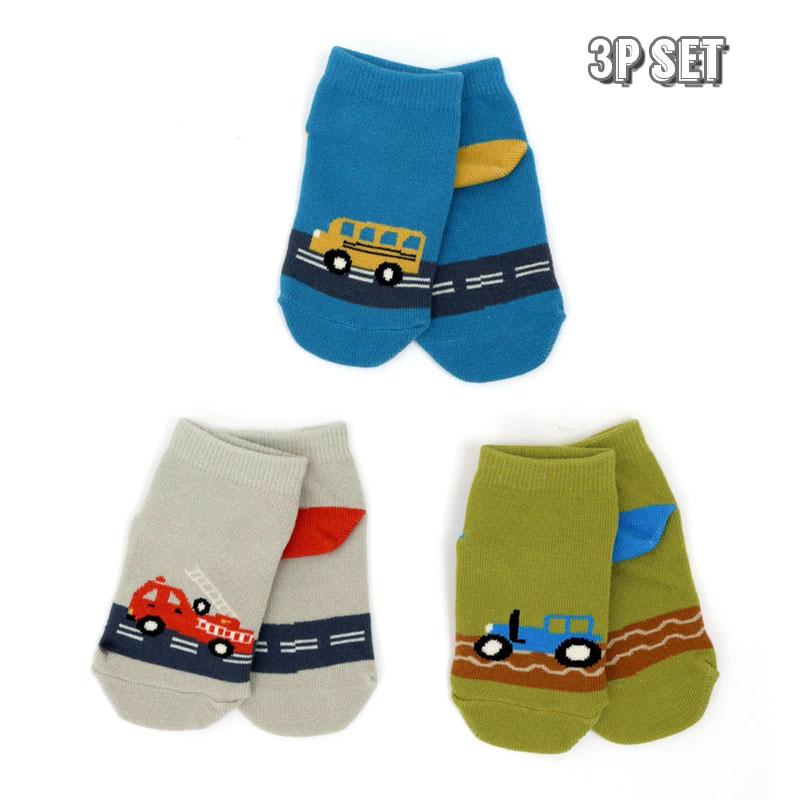 stample 子供用 靴下stample スタンプル 車デザイン アンクル ソックス 3足セット 車 乗り物 キッズ : ミッキーキッズ ...