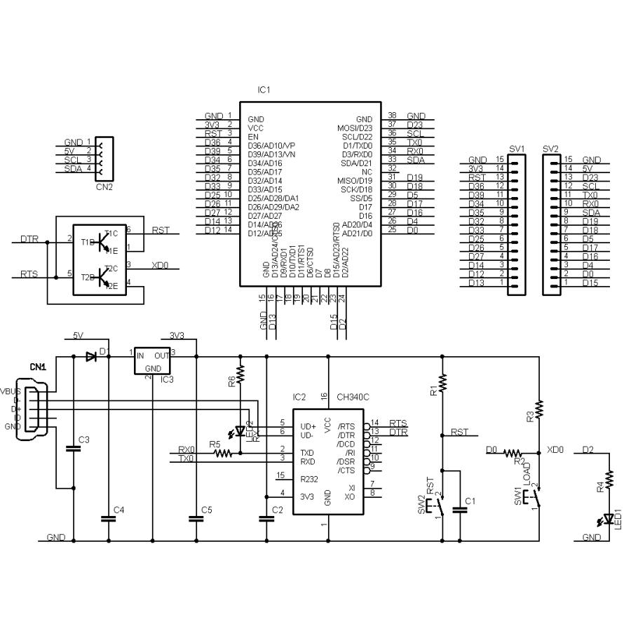 ESP32-KEY-R2 (ESP32-WROOM-32E, 16M 開発ボード) USBインターフェース付き 技適取得済 : マイクロファン ...