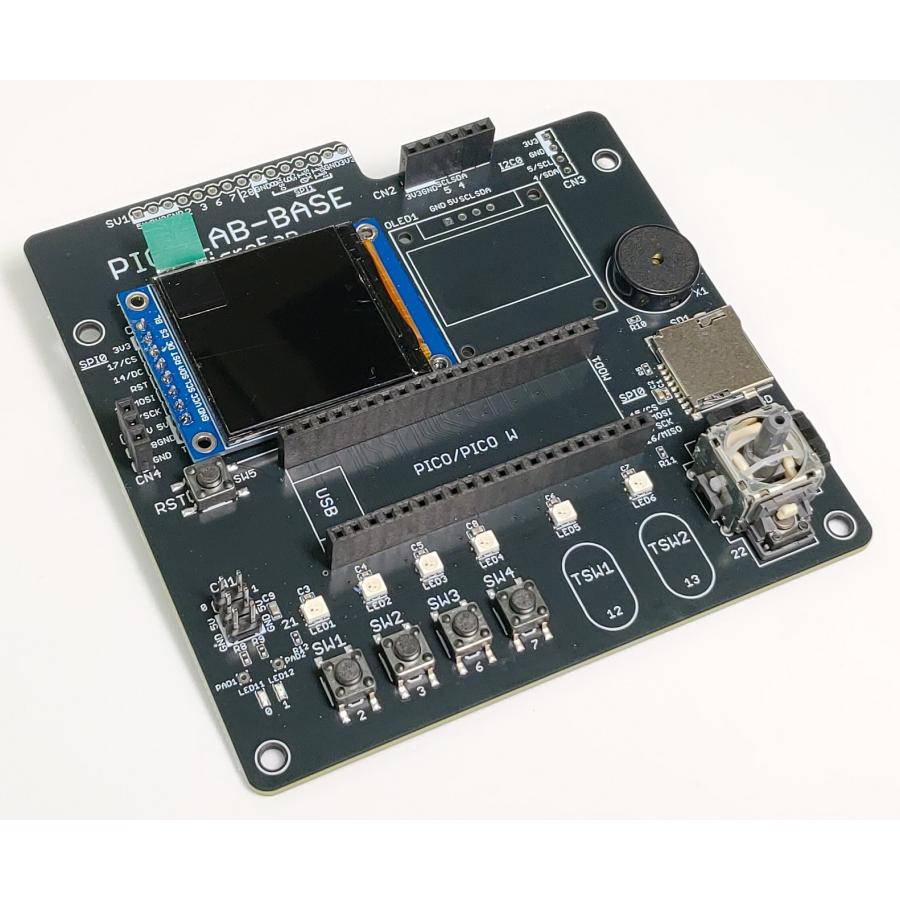PICOLAB-BASE (実験用多機能拡張ボード:PICO/PICO W対応) TFTディスプレイ、カラーLED、圧電スピーカー、スイッチ、ジョイスティック、マイクロSDソケット等搭載 ...