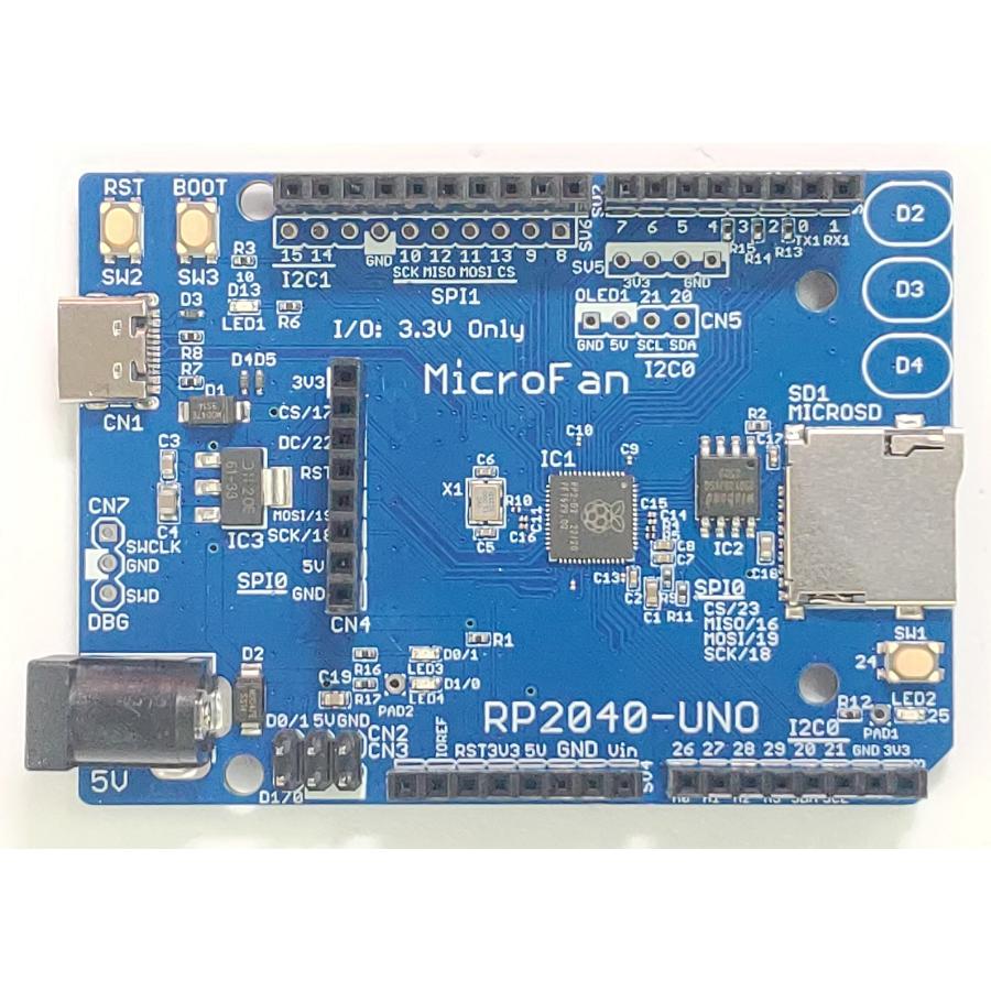RP2040-UNO-R2 (RP2040, Dual ARM Cortex-M0+ 16MB Flash) 開発ボード MICROSDソケット USB Type-C コネクタ : マイクロ ...