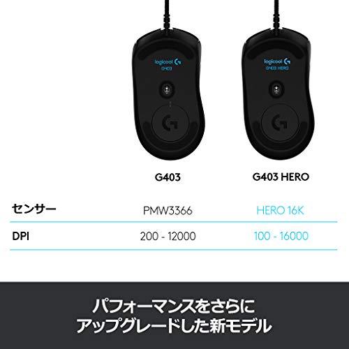 Logicool ロジクール ゲーミングマウス G403h ブラック HERO 16K センサー エルゴノミクス RGB 6個プログラムボタン 国内正規品 2年間メーカー保証 :0204 ...