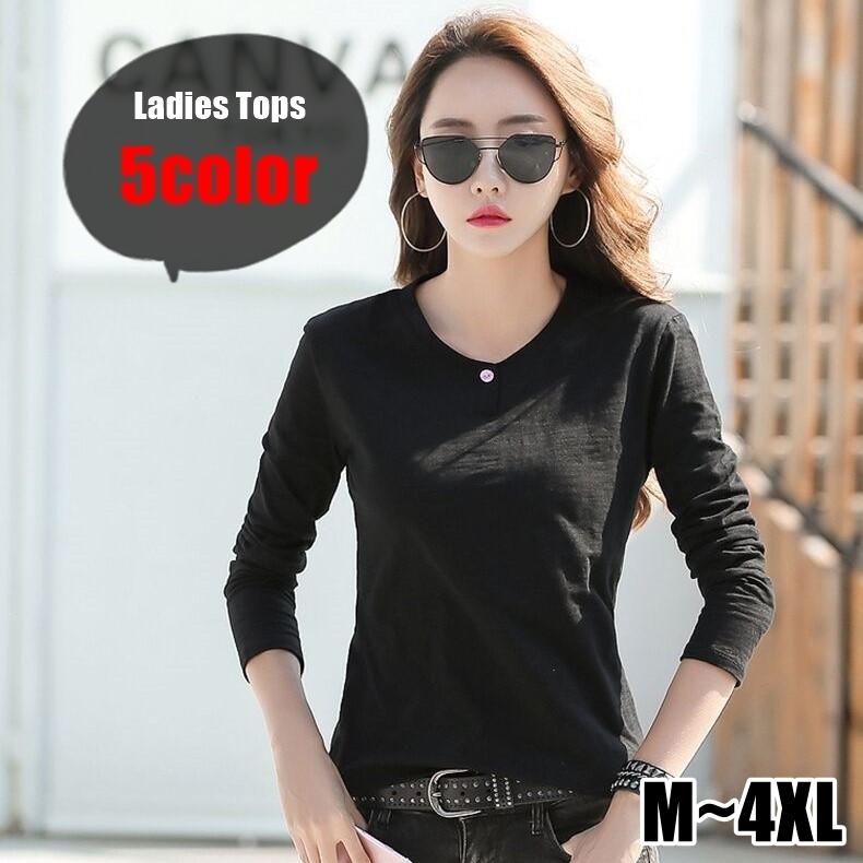 カットソー レディース 女性 トップス 長袖 丸首 ラウンドネック ヘンリーネック 大きいサイズ 2XL以上 3XL 4XL 無地 ブラック ホワイト :top-95765:おとりよせ.com ...