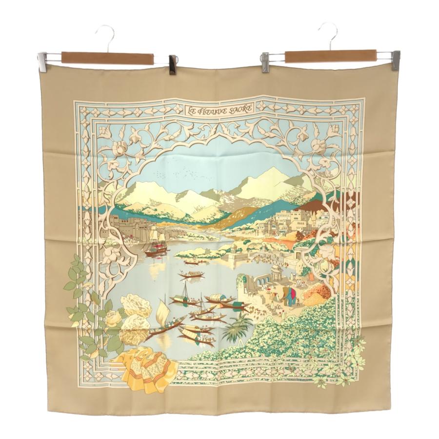 質屋 美品 エルメス HERMES カレ90 le fleuve sacre 聖なる大河 ベージュ シルク スカーフ H7503 みいち質店 ...