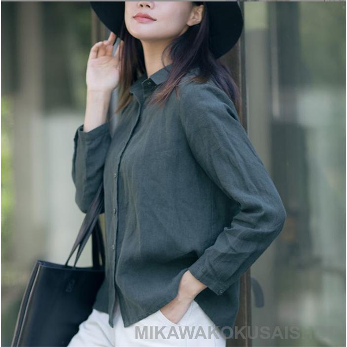 シャツ ブラウス レディース 春 夏トップス リネンシャツ コットンリネン 白シャツ 長袖 綿 綿麻 無地 ゆったり 着痩せ ナチュラル 大人 通勤 旅 : 三川国際ショップ - 通販 ...