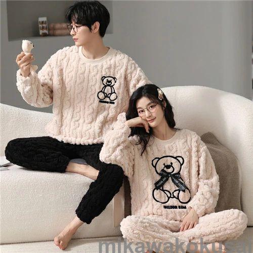 ペア パジャマ 冬 カップル ルームウェア セット 長袖 ペアパジャマ