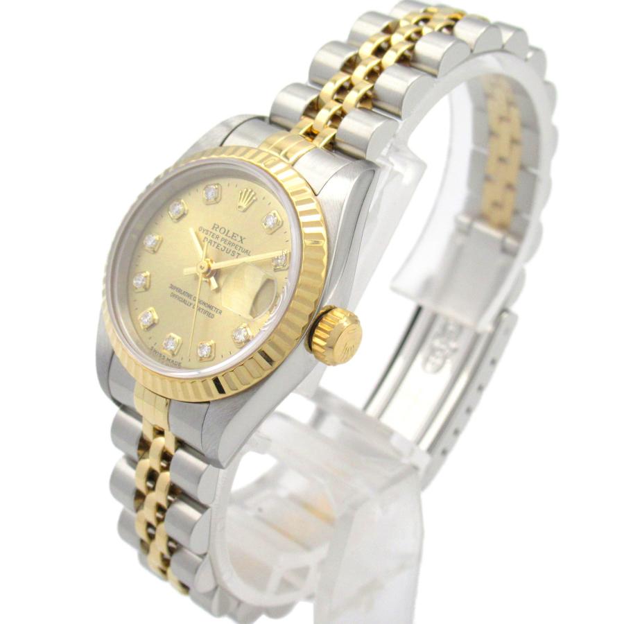 ROLEX ロレックス デイトジャスト 10Pダイヤ W番 ブランドオフ K18（イエローゴールド） 腕時計 K18/SS 中古 レディース ...