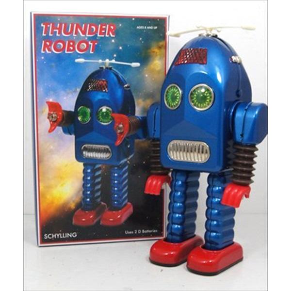【ブリキ玩具/Tin Toy】SCHYLLING THUNDER ROBOT ブルー バッテリー式 ブリキ玩具 ティントイ TinToy 復刻品 サンダーロボット アメ雑 雑貨 ...