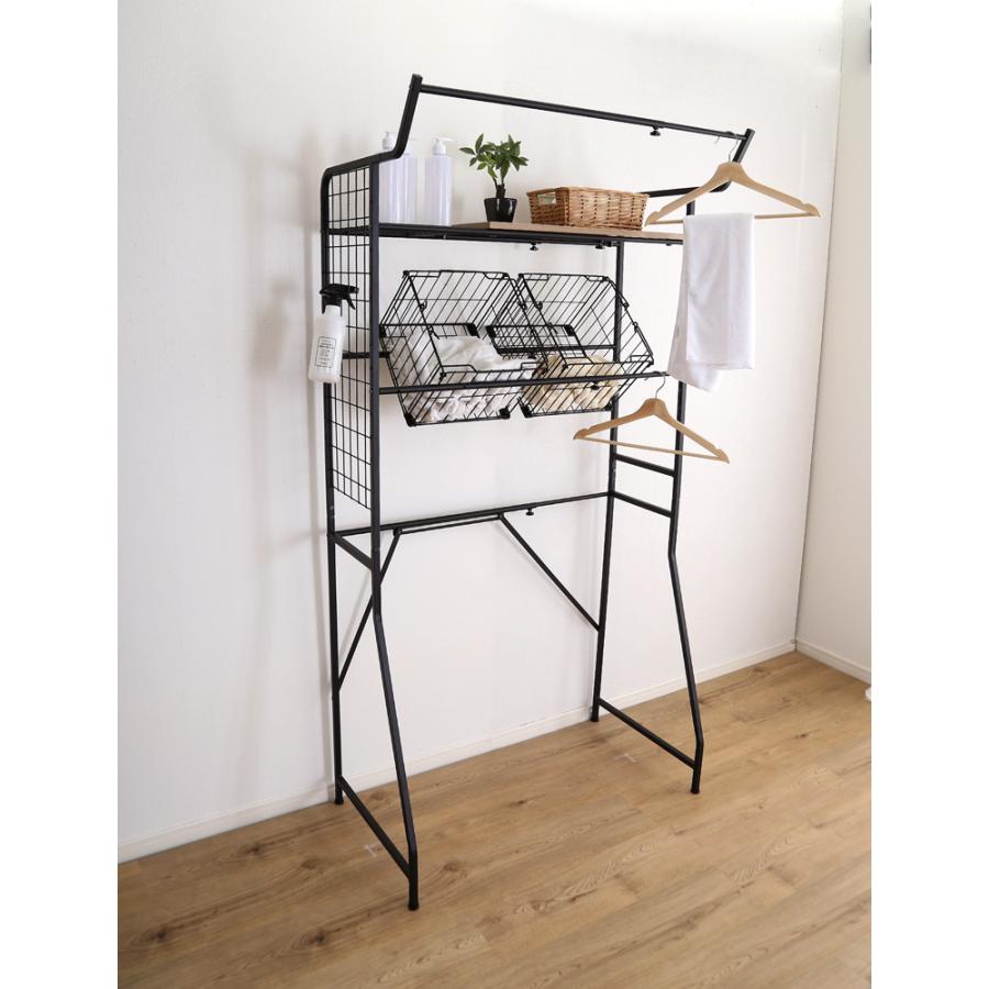 伸縮ランドリーラック バスケットタイプ ウォールナット色 ヴィンテージ 幅65cm~90cm 無段階調整 : ldr-k--wal ...