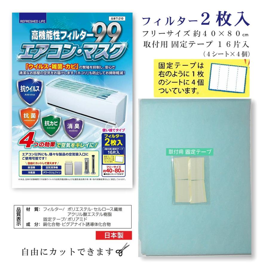 (株)日本デンソー エアコンフィルター 《抗ウイルス》《抗菌》《抗カビ》《消臭》 高機能性フィルター99 エアコン・マスク 約40×80cm 2枚入 日 送料無料 : abc1gxg-1oa ...