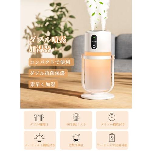 【ネット限定】卓上 小型 加湿器【2025新モデル・多機能加湿器】超音波式 ダブル噴霧 抗菌 90°回転ミスト 25dB静音 : MikuRokoShop - 通販 - Yahoo!ショッピング