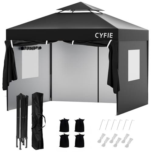 CYFIE タープテント 3mx3m サイドシート4枚付 ワンタッチタープ 風抜け