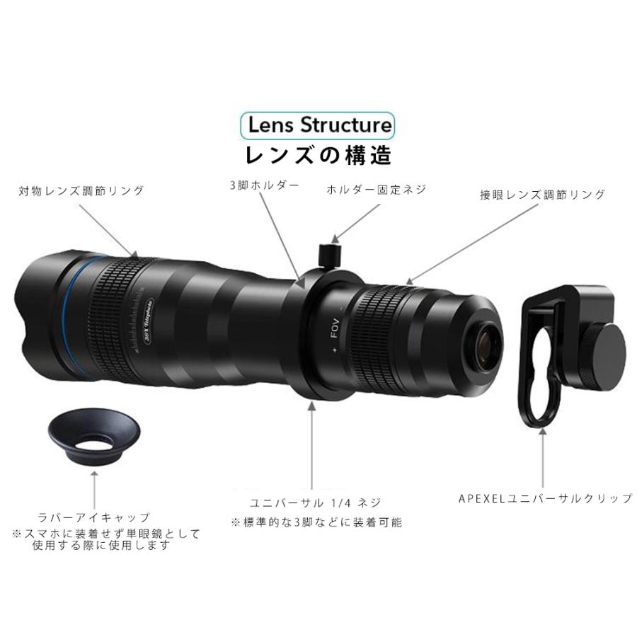 スマホレンズ Apexel ズームレンズ HD 36倍 望遠レンズ 三脚付き スマホレンズ Apexel ズームレンズ HD 36倍 望遠レンズ 三脚付き