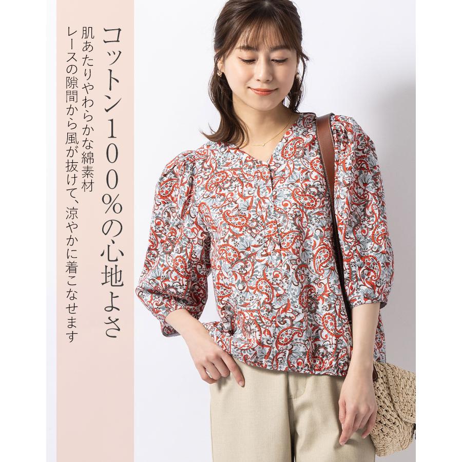 mimigrant ブラウス 2WAYブラウス パフスリーブ ペイズリー きれいめ 30代 40代 50代 着やせ 上品 大きいサイズ トールサイズあり tp013-0004 半袖 五分袖 ...