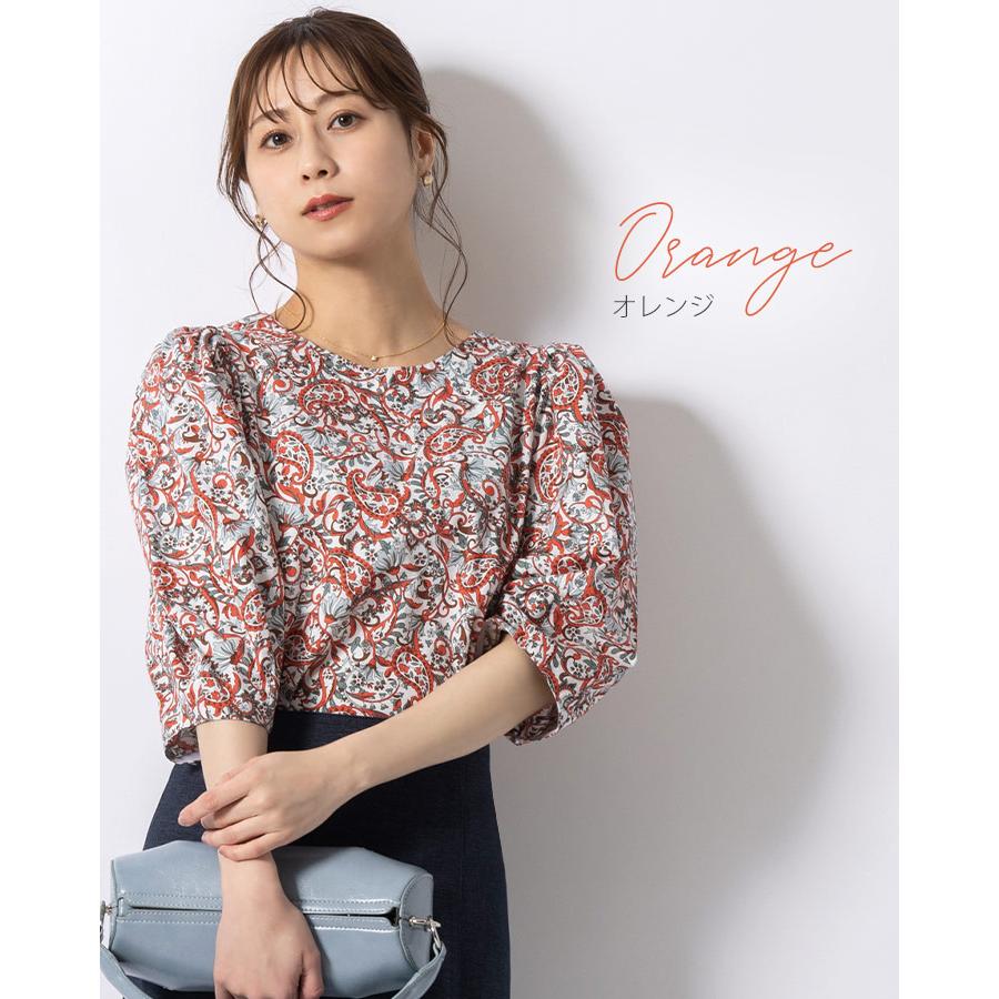 mimigrant ブラウス 2WAYブラウス パフスリーブ ペイズリー きれいめ 30代 40代 50代 着やせ 上品 大きいサイズ トールサイズあり tp013-0004 半袖 五分袖 ...