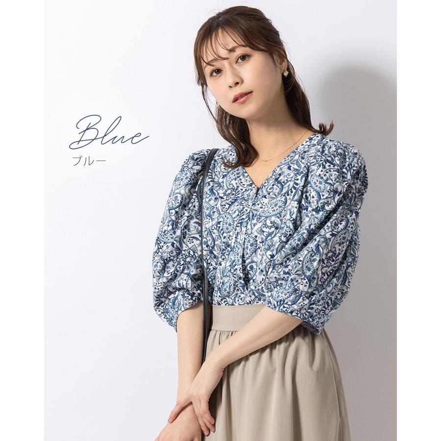 mimigrant ブラウス 2WAYブラウス パフスリーブ ペイズリー きれいめ 30代 40代 50代 着やせ 上品 大きいサイズ トールサイズあり tp013-0004 半袖 五分袖 ...