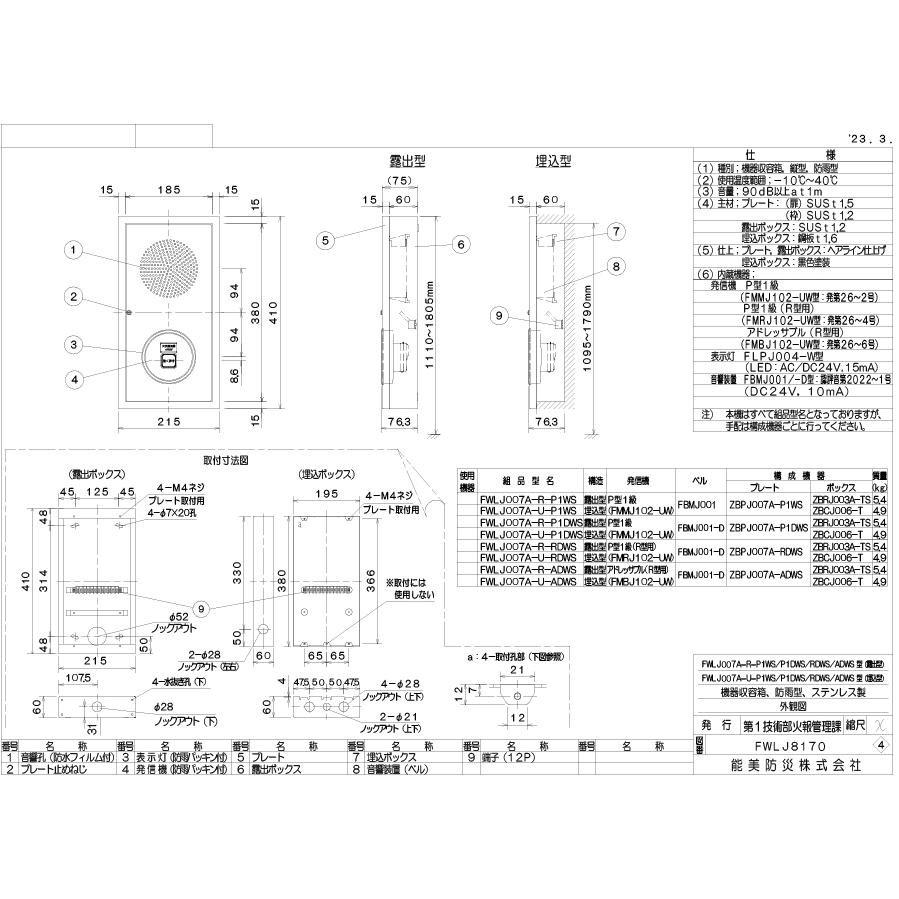 能美防災 機器収容箱 P型1級 埋込型 ステンレス製 防雨型 小型 ノーミ製 FWLJ007-U-P1WS後継品 自動火災報知設備 : 命一番堂 - 通販 - Yahoo!ショッピング