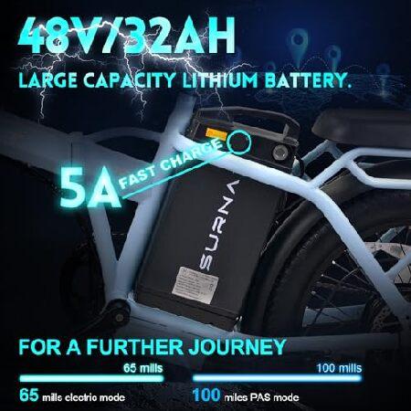 SURNAT Folding Electric Bike - 750W 28MPH Motor Ebike with 48V 32Ah Removable Battery, 20"x3.0 ...