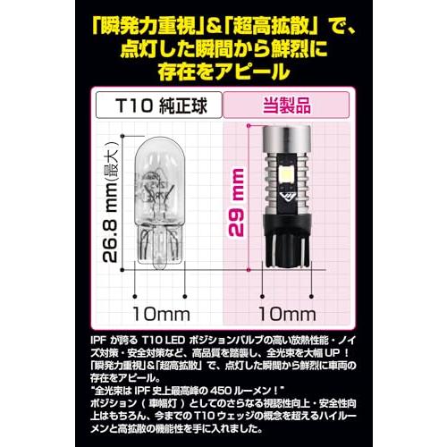 IPF ポジションランプ LED 車用 T10 450lm 6500K ホワイト 12V用 2本入 車検対応 ノイズ対策済 全方向照射 超ハイルーメ : ミナモSTORE - 通販 ...