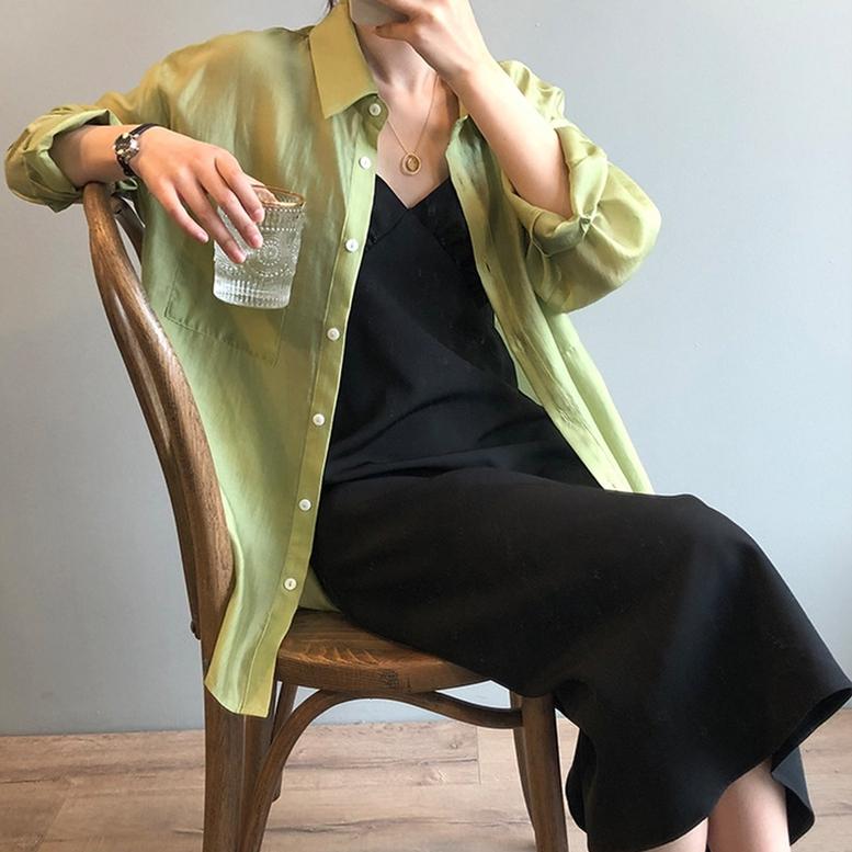 3color レディース シアーロングシャツ トップス シャツ ブラウス 白シャツ 白トップス 長袖 ドロップショルダー 襟付き 綿 麻 ...