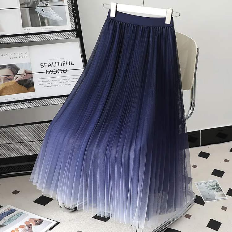 全6色 グラデーション プリーツスカート ロング チュールスカート ロングスカート フレアスカート スカート Aライン フェミニン ハイウェスト ゆっ : dmtm0246 ...