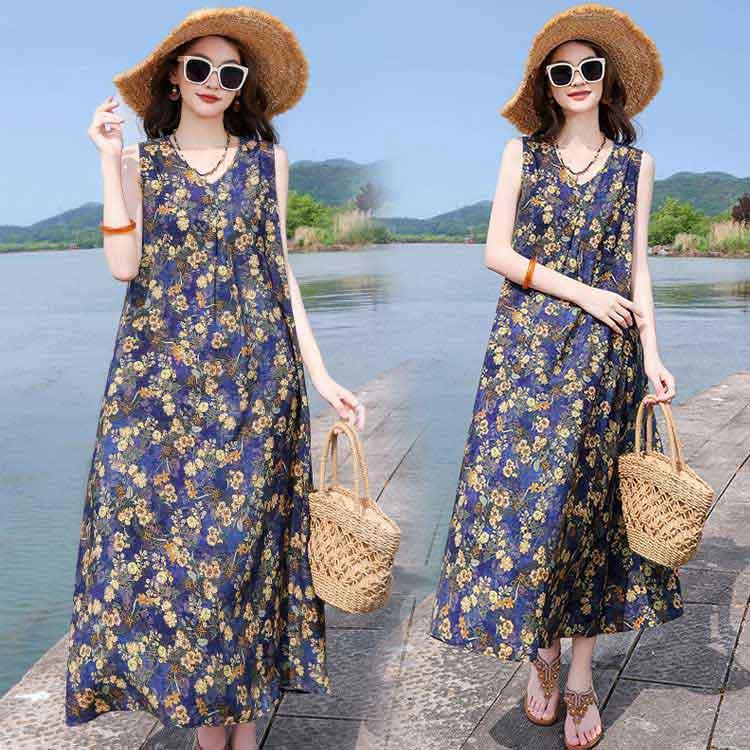 ノースリーブワンピース マキシ丈 ロングワンピース Vネック 涼しげ 夏ワンピ Aライン フレアワンピース 体型カバー 大きいサイズ リゾートワンピー : minoakaYahoo!店 ...