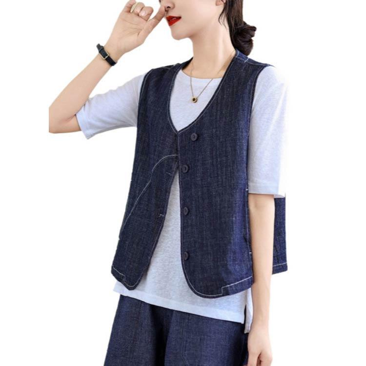 送料無料 ジレ ベスト レディース デニムベスト ショート丈 ノースリーブ 前開き Vネック 無地 サマージャケット 羽織り レイヤード 薄手 春夏 : minoakaYahoo!店 - 通販 ...