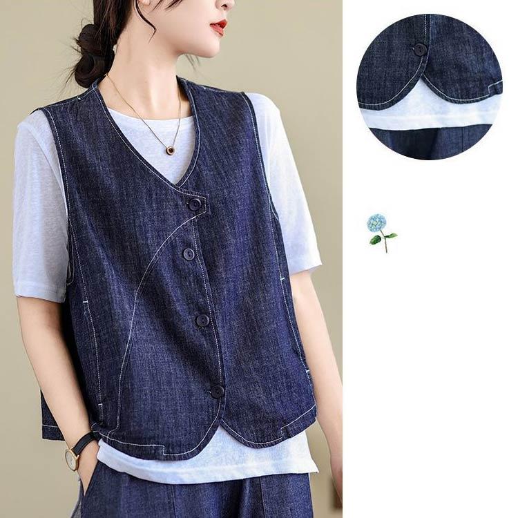 送料無料 ジレ ベスト レディース デニムベスト ショート丈 ノースリーブ 前開き Vネック 無地 サマージャケット 羽織り レイヤード 薄手 春夏 : minoakaYahoo!店 - 通販 ...