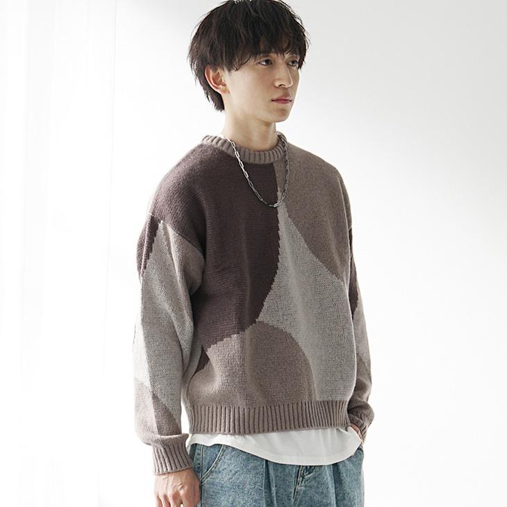 MinoriTY オーバーサイズ ニット メンズ セーター 柄ニット MinoriTY オーバーサイズ ニット メンズ セーター 柄ニット
