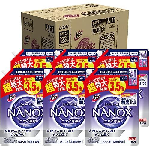 LION 【ケース販売 大容量】NANOX スーパーナノックス ニオイ専用 プレミアム抗菌処方 洗剤 蛍光剤 シリコーン無添加 詰め替え 超特大 大容量 1230g 6袋セット ...