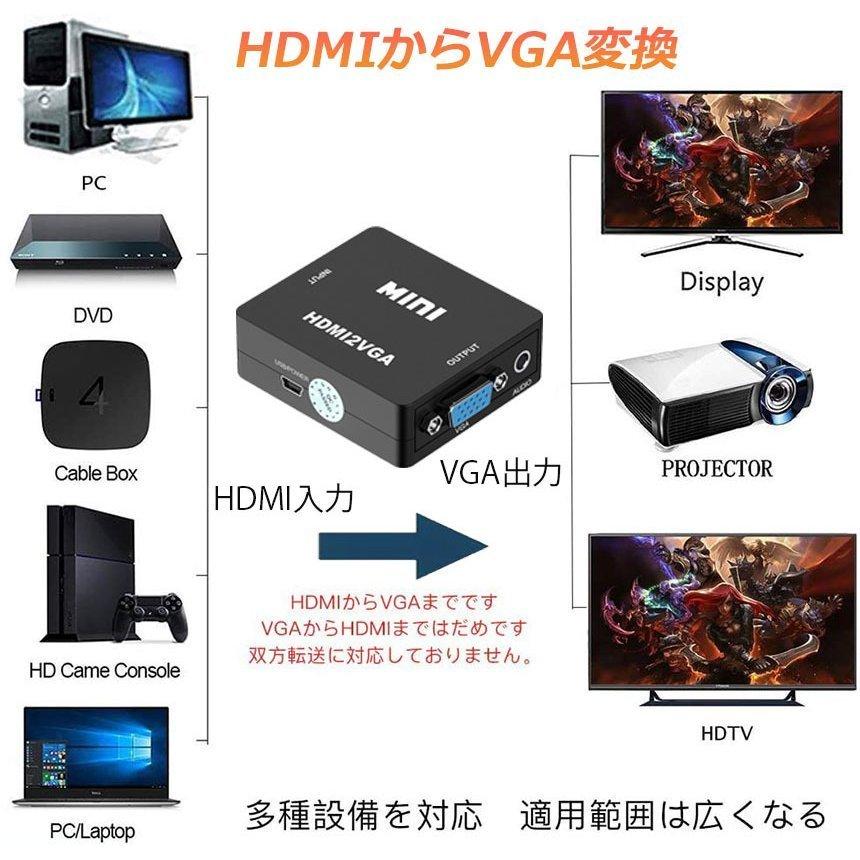 HDMI から VGA変換アダプタ hdmi D-SUB 変換 アダプタ ケーブル ブラック 1080p対応 メス to VGAメス : 未来 ...