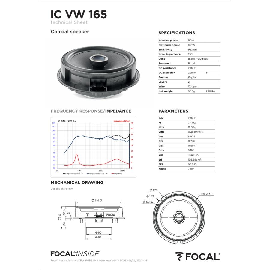 FOCAL（フォーカル）2WAYコアキシャルスピーカー 165mm フォルクスワーゲン車専用 IC VW 165 : icvw165-vw : 未来志向 - 通販 - Yahoo!ショッピング