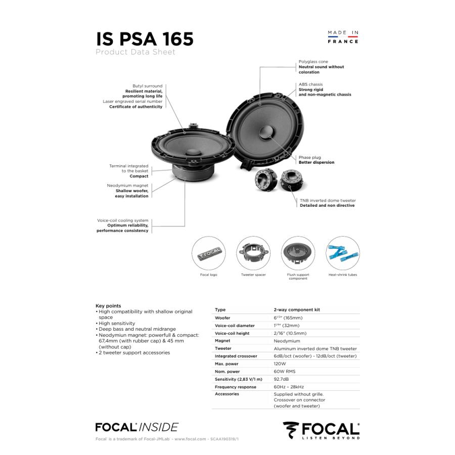 FOCAL（フォーカル）2WAYセパレートスピーカー 165mm プジョー/シトロエン/DS用 IS PSA 165 : 未来志向 - 通販 - Yahoo!ショッピング
