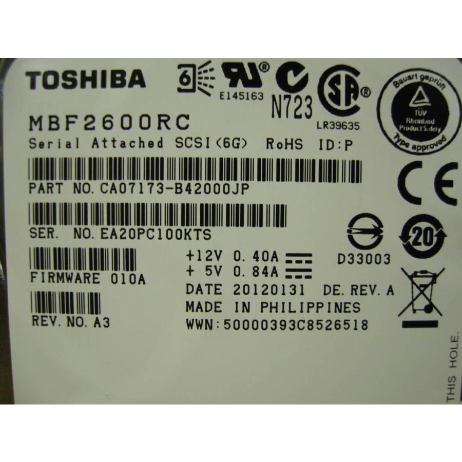 TOSHIBA MBF2600RC 600GB SAS2.0 6Gb/s 10krpm 2.5型 内蔵HDD 中古 東芝 NEC : ミサオ ...