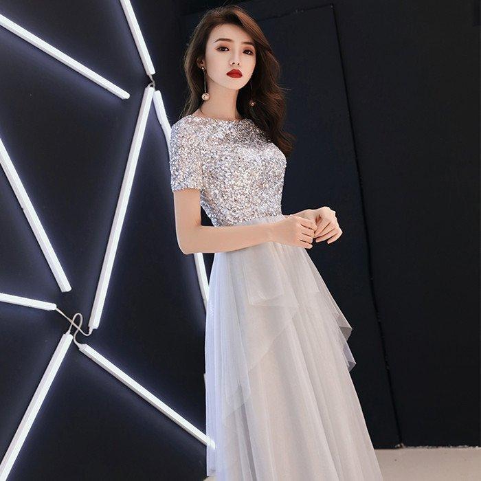 演奏会用ドレス 白 カラードレス 半袖 ロングドレス パーティードレス