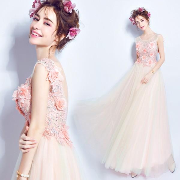 カラードレス ピンク ロングドレス 安い イブニングドレス 結婚式