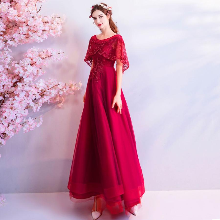 カラードレス 赤 ロングドレス 演奏会 安い イブニングドレス 結婚式