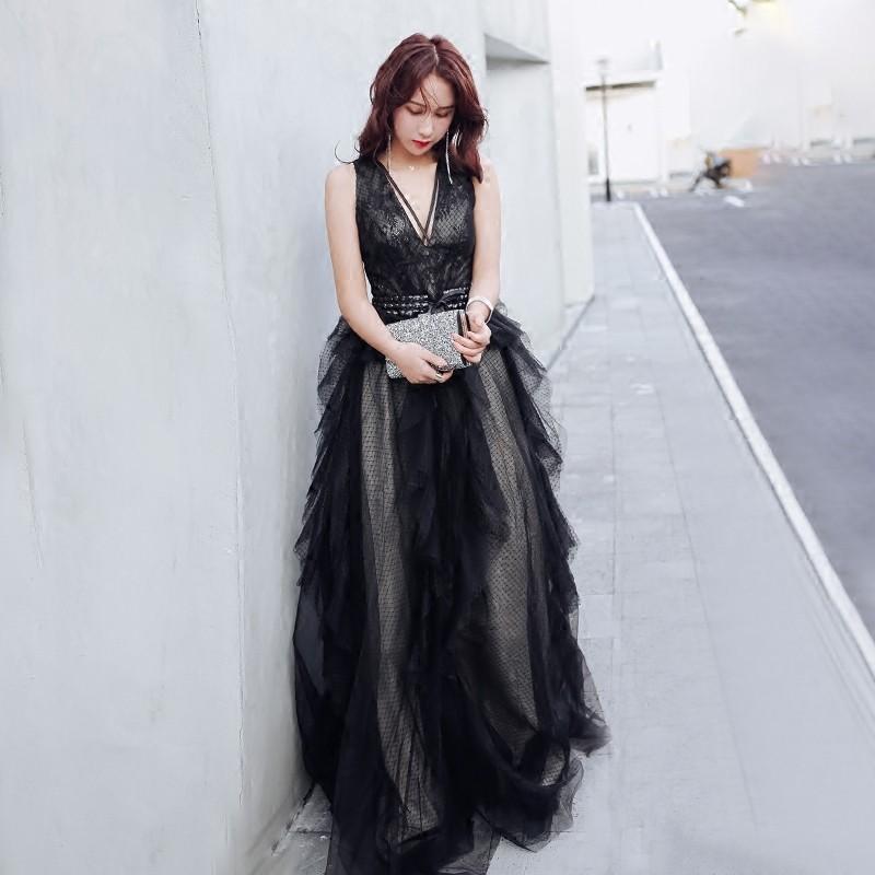 ロングドレス 花嫁 カラードレス 黒 演奏会 イブニングドレス