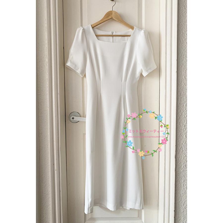 パーティードレス ミディアムドレス 白 ワンピース お呼ばれ 披露宴