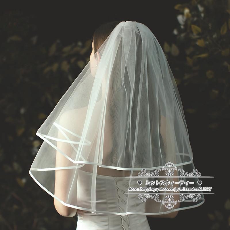 ウエディングベール コーム付き 2段 リボンエッジ ウェディングベール