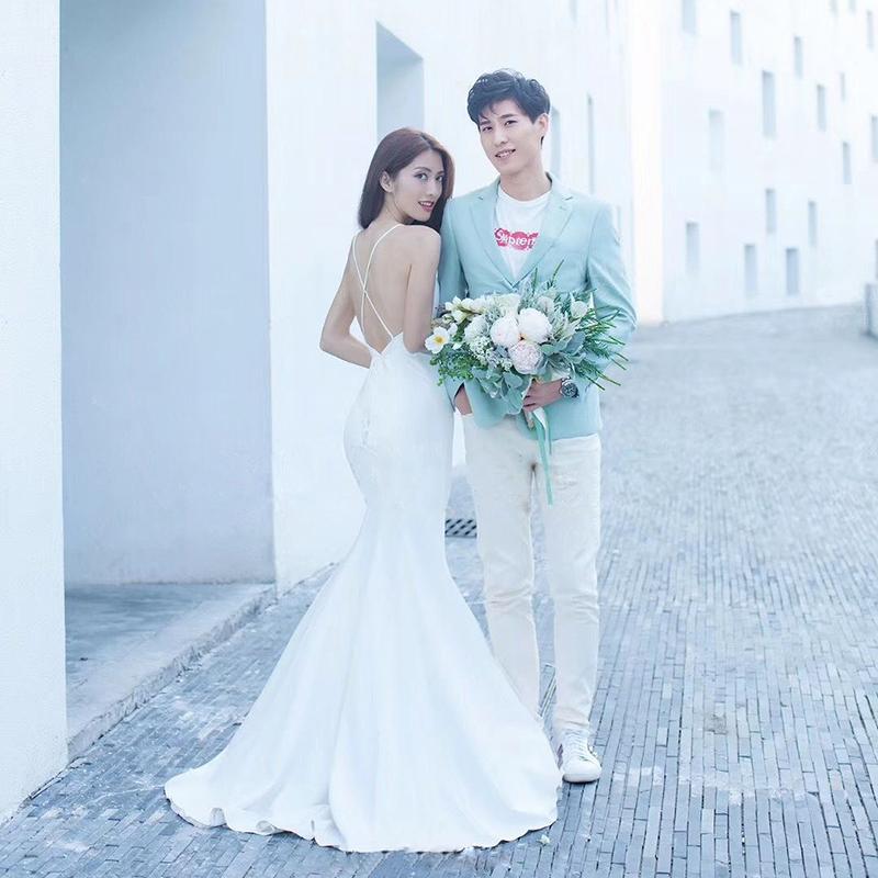 ウェディングドレス 二次会 結婚式 ブライダル ロングドレス マーメイドライン バックレス サテン 前撮り 海外挙式 花嫁 リゾート ...