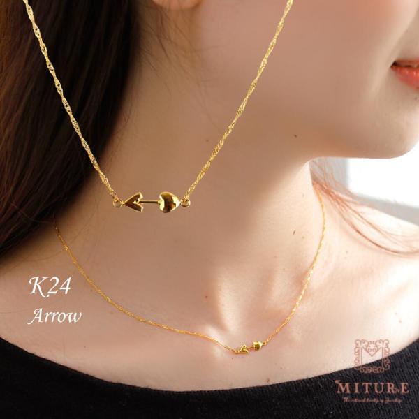 K24 24金 k24 24kネックレス レディース ネックレス 矢 キューピット アロー ゴールド 金 スクリュー チェーン お守り アミュレット ゴールドチェーン : MITURE ...