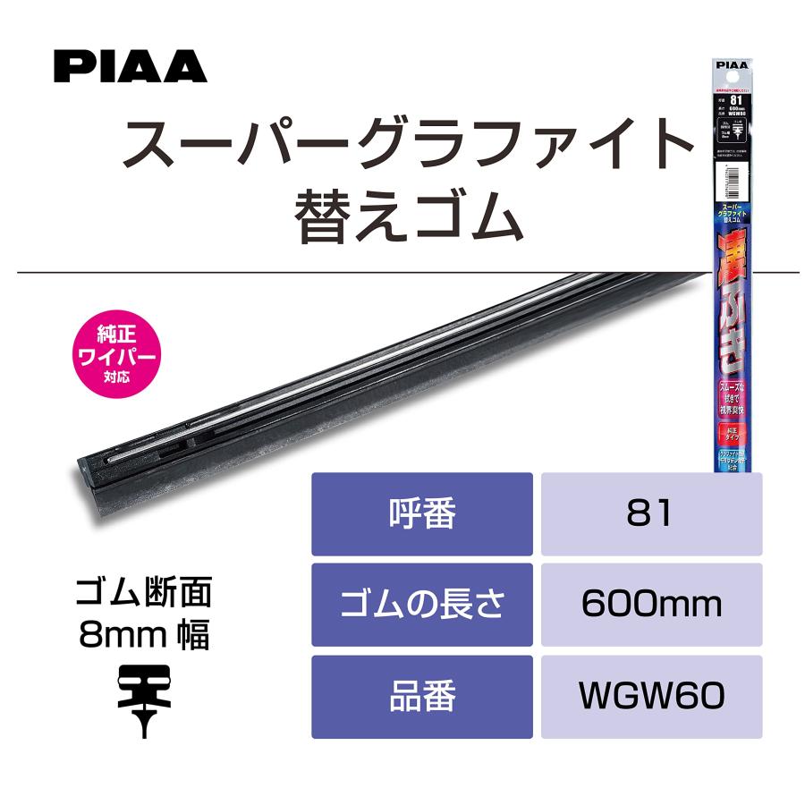 PIAA(ピア) ワイパー 替えゴム 600mm スーパーグラファイト グラファイトコーティングゴム 1本入 呼番81 WGW60 : s-b0055xiig0-20240404 : みう ...