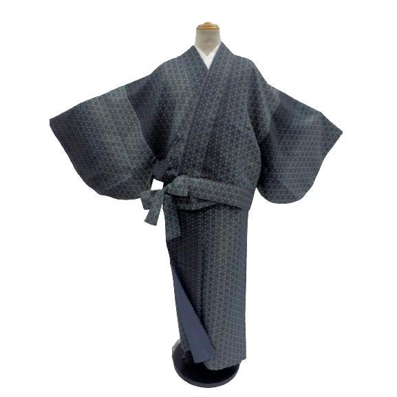 丸洗いできる着物 帯のいらない 着物 二部式 洗える二部式(袷) Lサイズ グレー地 麻の波 柄 No.2437 : 都美サロン - 通販 - Yahoo!ショッピング
